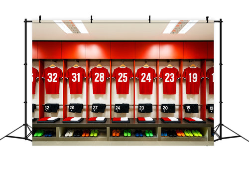 Soccer Backdrops Red Jersey Locker Room Row Sports Backdrops LXX59-325