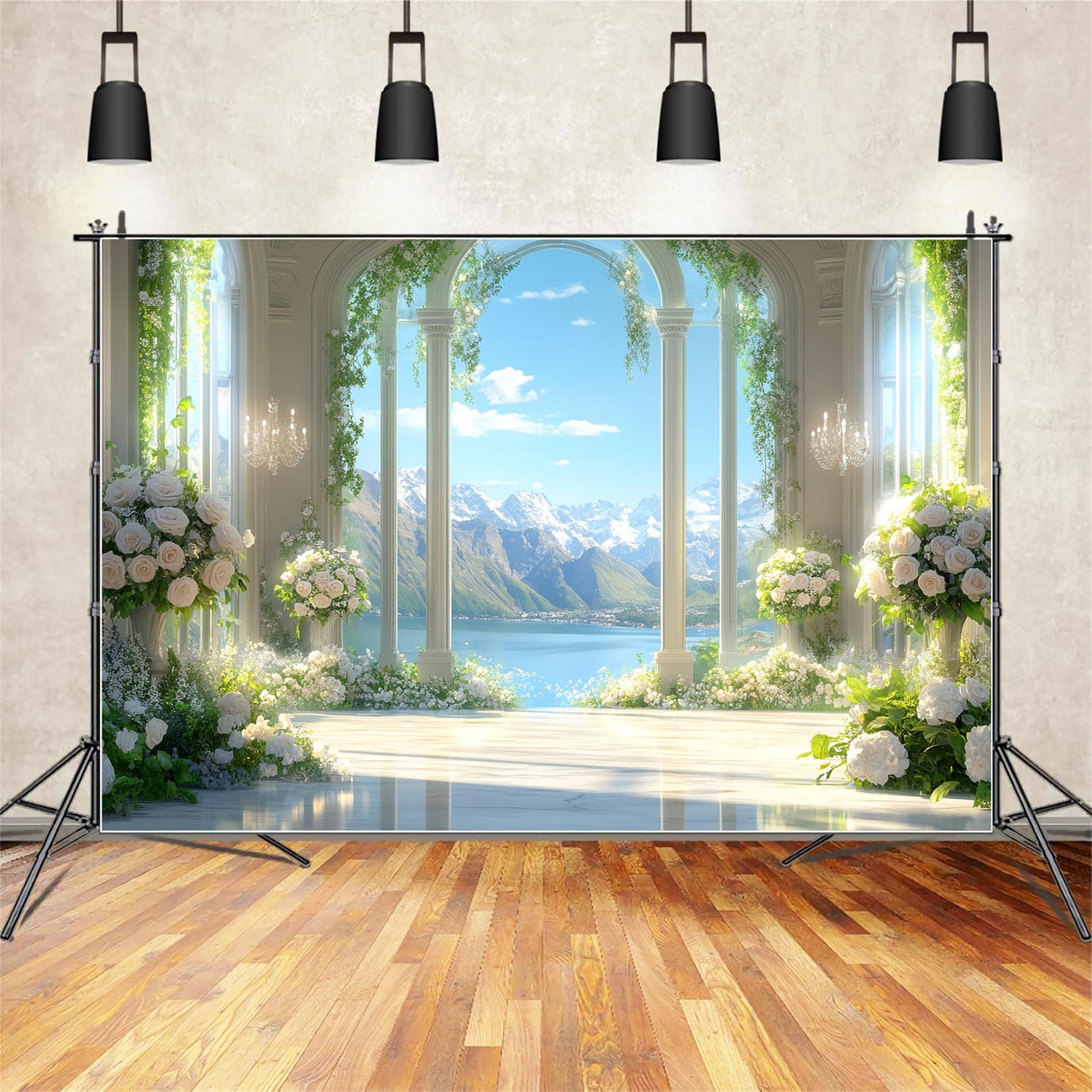 Europe Backdrop Luxury Floral Mountain Hall Paris Backdrop for Picture