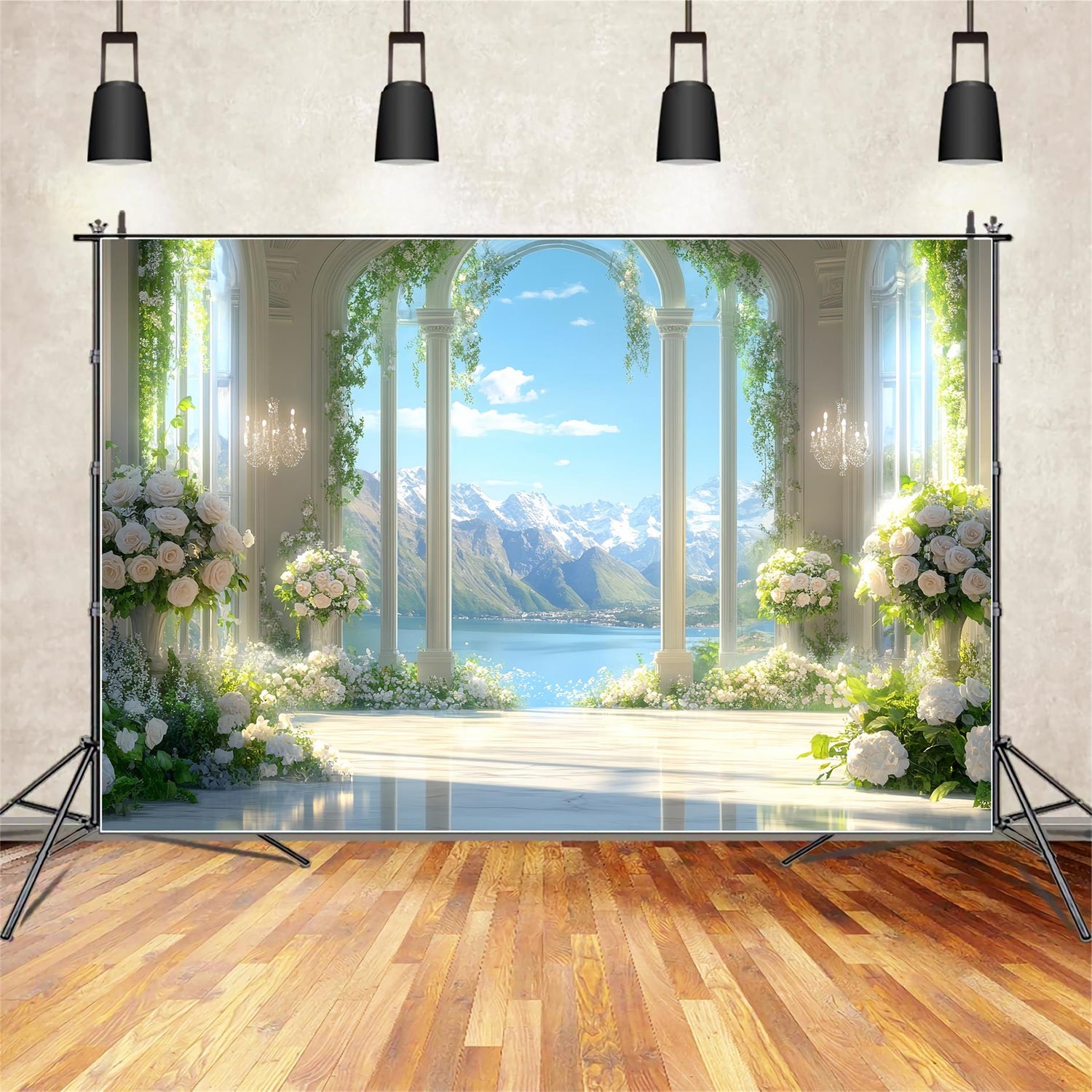 Europe Backdrop Luxury Floral Mountain Hall Paris Backdrop for Picture
