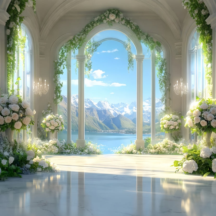 Europe Backdrop Luxury Floral Mountain Hall Paris Backdrop for Picture