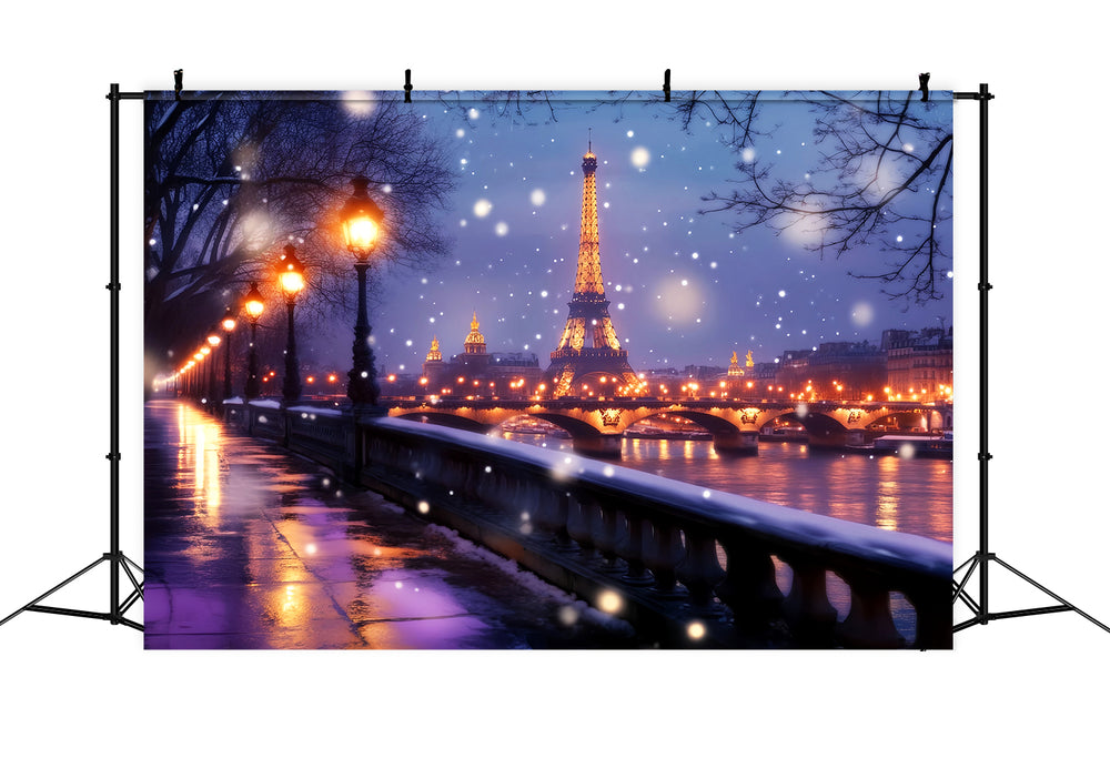 A Night in Paris Backdrop Eiffel Tower Winter Glow Paris Backdrops LXX