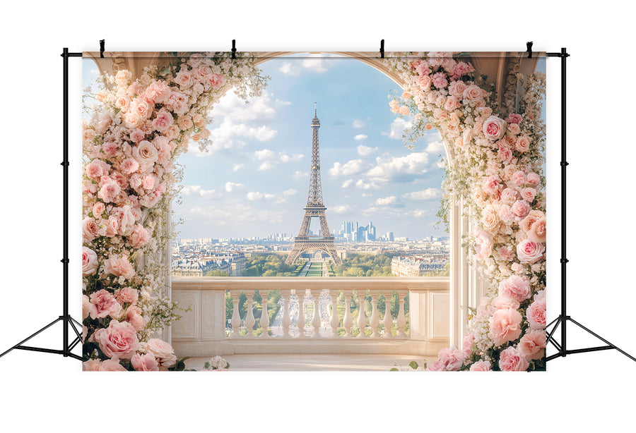 Paris Backdrops Romantic Floral Balcony View Eiffel Tower Paris Backdr