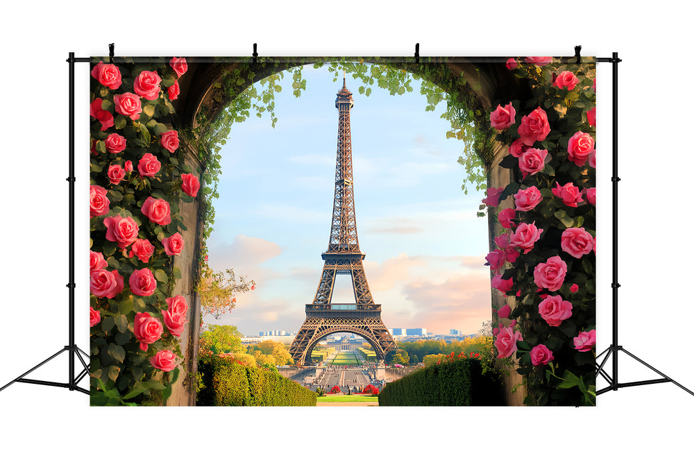 Eiffel Tower Backdrop Blooming Rose Arch Eiffel Paris Backdrop LXX59-7