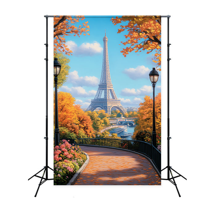 Paris Backdrops Golden Autumn Path Eiffel Paris Backdrop Ideas LXX59-7