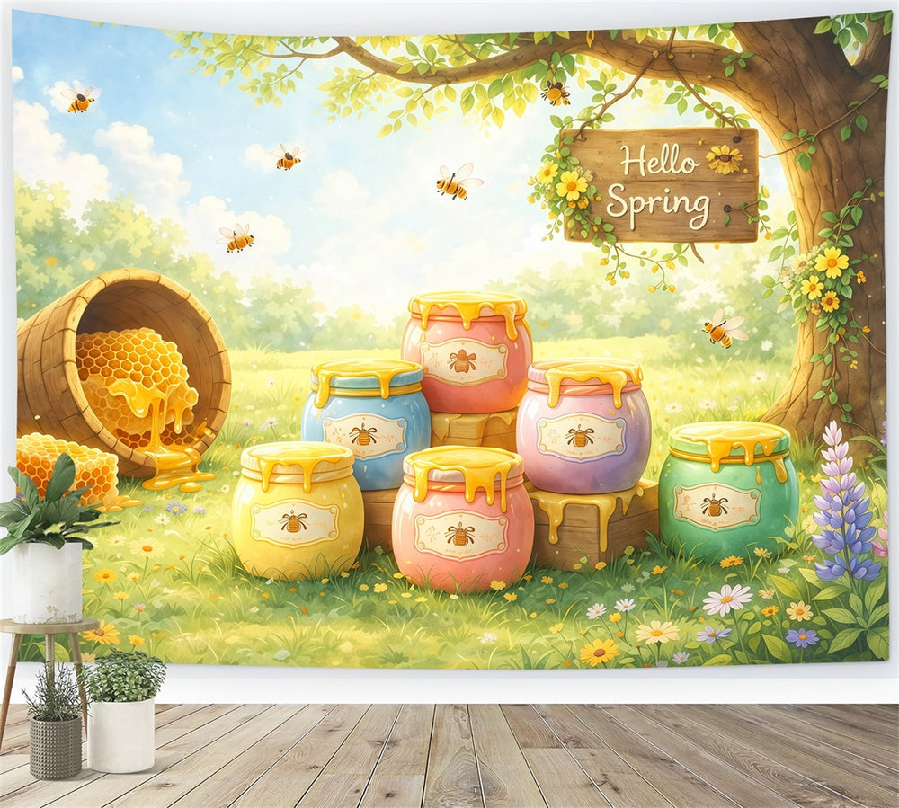 Bee Backdrop Honey Jar Garden Illustration Backdrop Spring LXX61-165