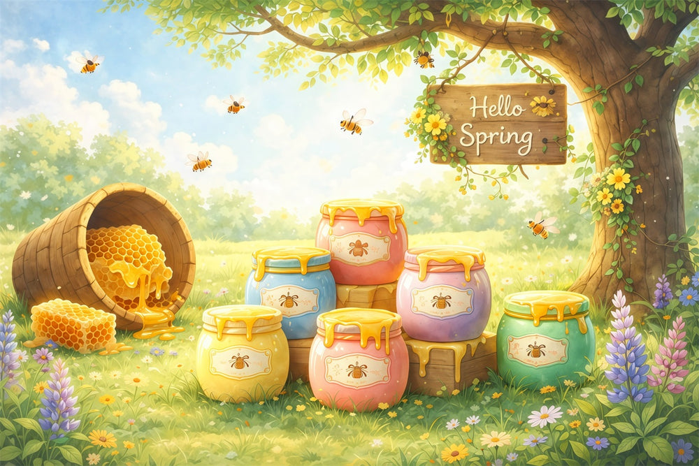 Bee Backdrop Honey Jar Garden Illustration Backdrop Spring LXX61-165