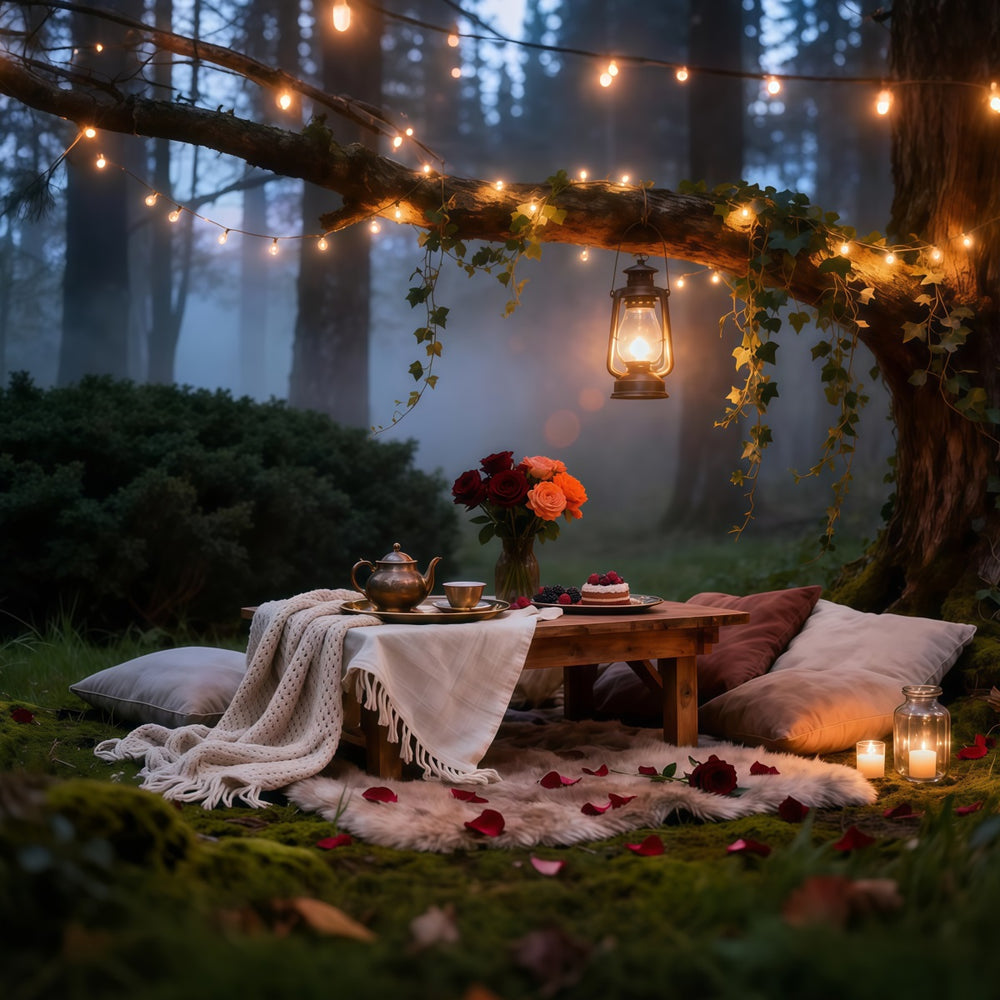 Picnic Backdrop Enchanted Forest Night Lantern Spring Photo Backdrop I