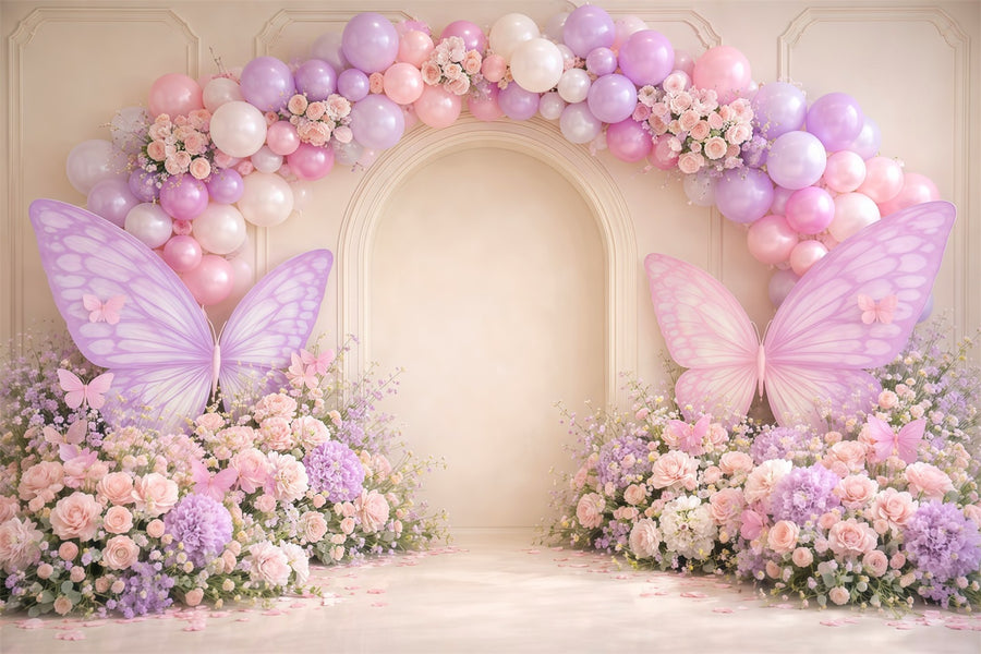 Monarch Butterfly Backdrop Pastel Balloon Arch Wall Flowers Springtime