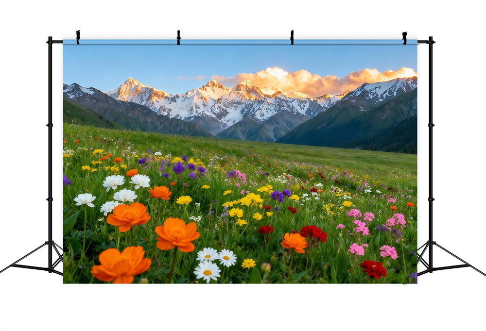 Wildflower Backdrop Alpine Mountain Valley Flower Field Floral Photo B