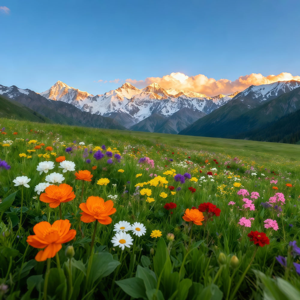 Wildflower Backdrop Alpine Mountain Valley Flower Field Floral Photo B