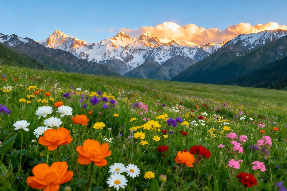 Wildflower Backdrop Alpine Mountain Valley Flower Field Floral Photo B