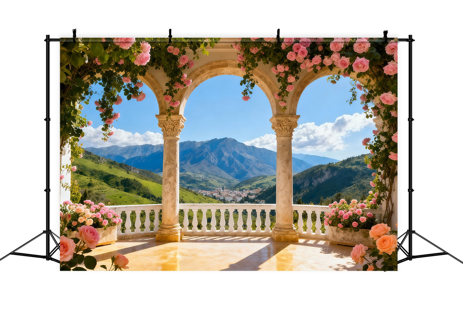 Garden Backdrops Blossom Column Mountain View Floral Arch Backdrop LXX