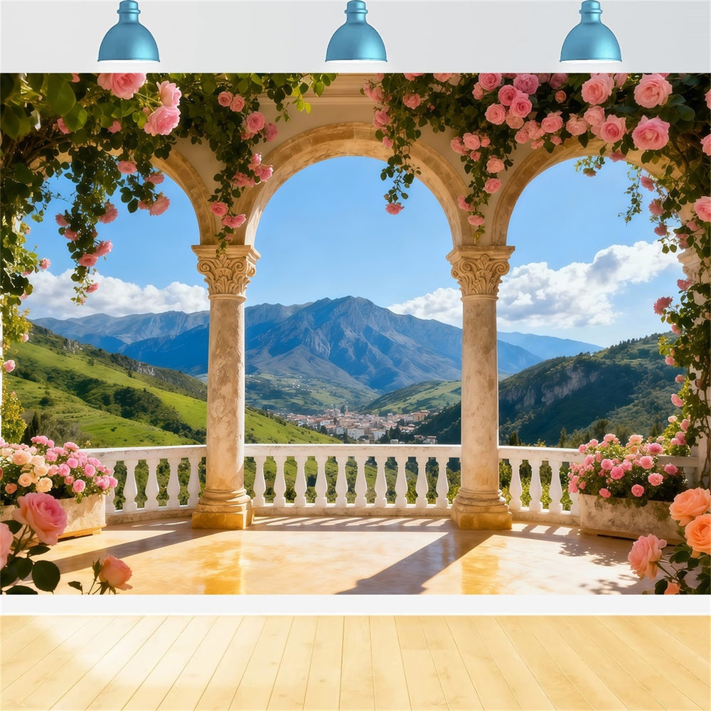 Garden Backdrops Blossom Column Mountain View Floral Arch Backdrop LXX