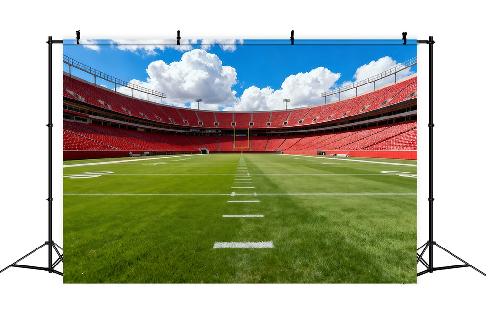 Football Field Backdrop Red Seat Stadium Daylight Sports Theme Backdro