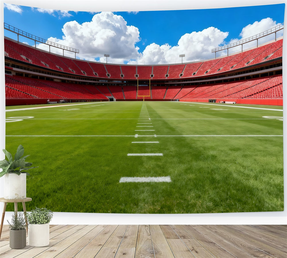 Football Field Backdrop Red Seat Stadium Daylight Sports Theme Backdro