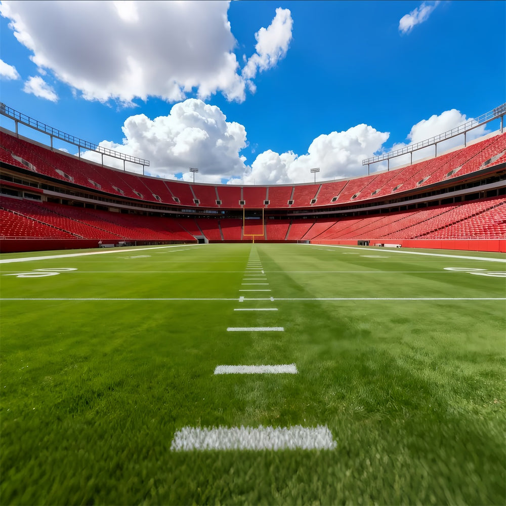 Football Field Backdrop Red Seat Stadium Daylight Sports Theme Backdro