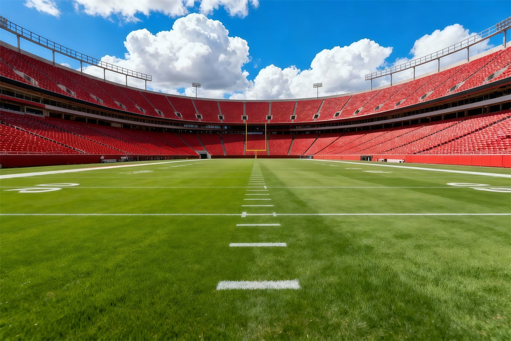 Football Field Backdrop Red Seat Stadium Daylight Sports Theme Backdro