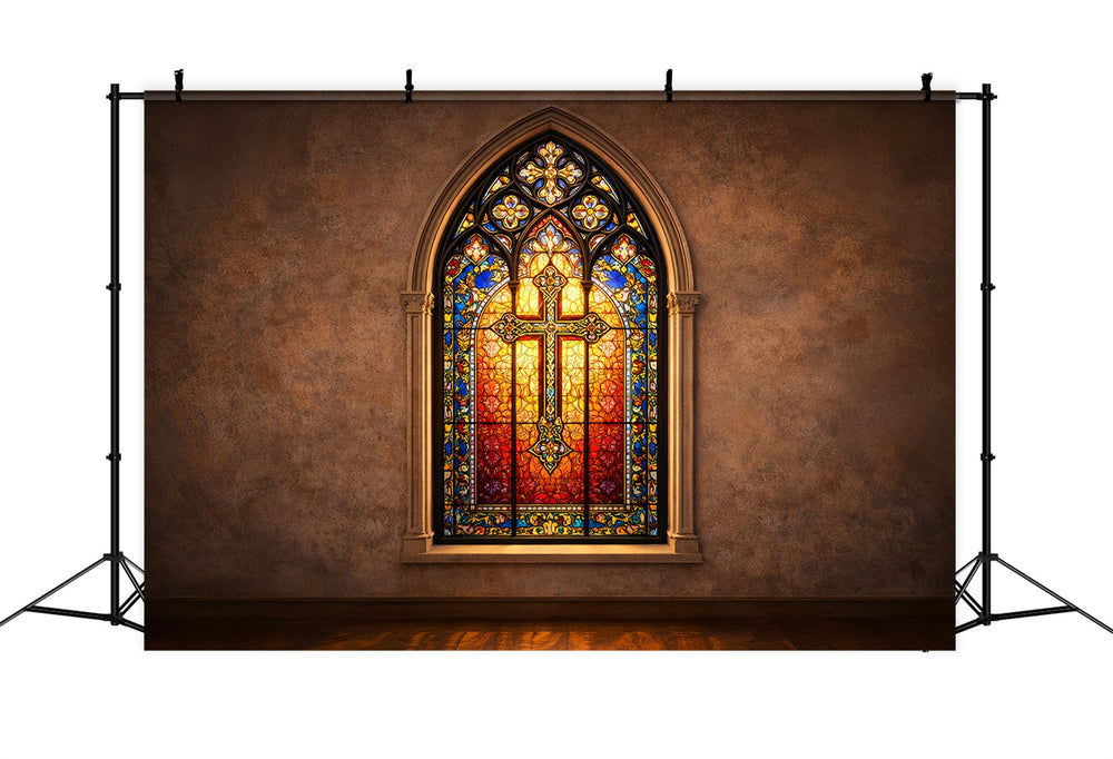 Church Easter Photo Backdrop Ideas Cathedral Stained Glass Cross 10x10