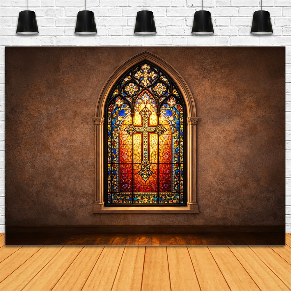 Church Easter Photo Backdrop Ideas Cathedral Stained Glass Cross 10x10