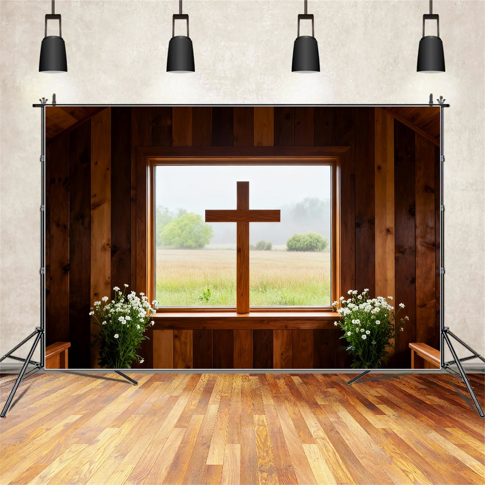 Easter Church Backdrops Rustic Wood Chapel Window Cross Large Easter B