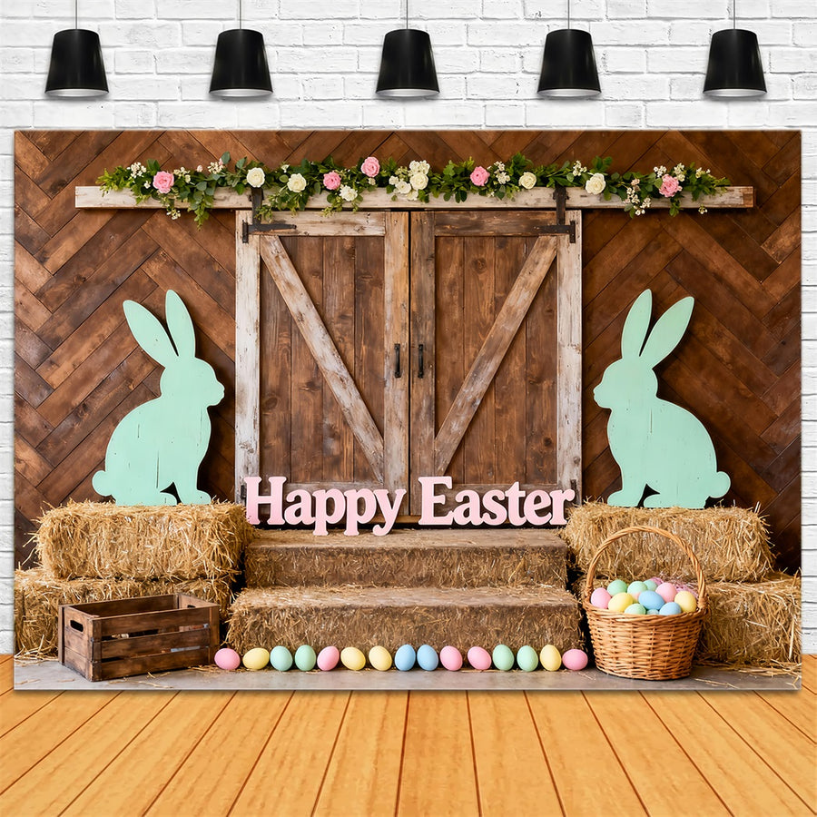 Rustic Easter Backdrop Barn Door Bunny Silhouette Easter Pictures Back