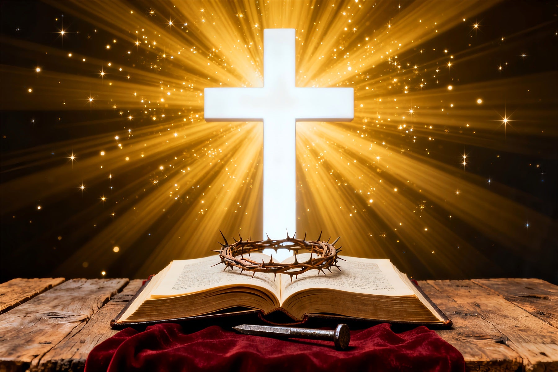 Christian Easter Photo Backdrops Radiant Cross Holy Scripture Photogra