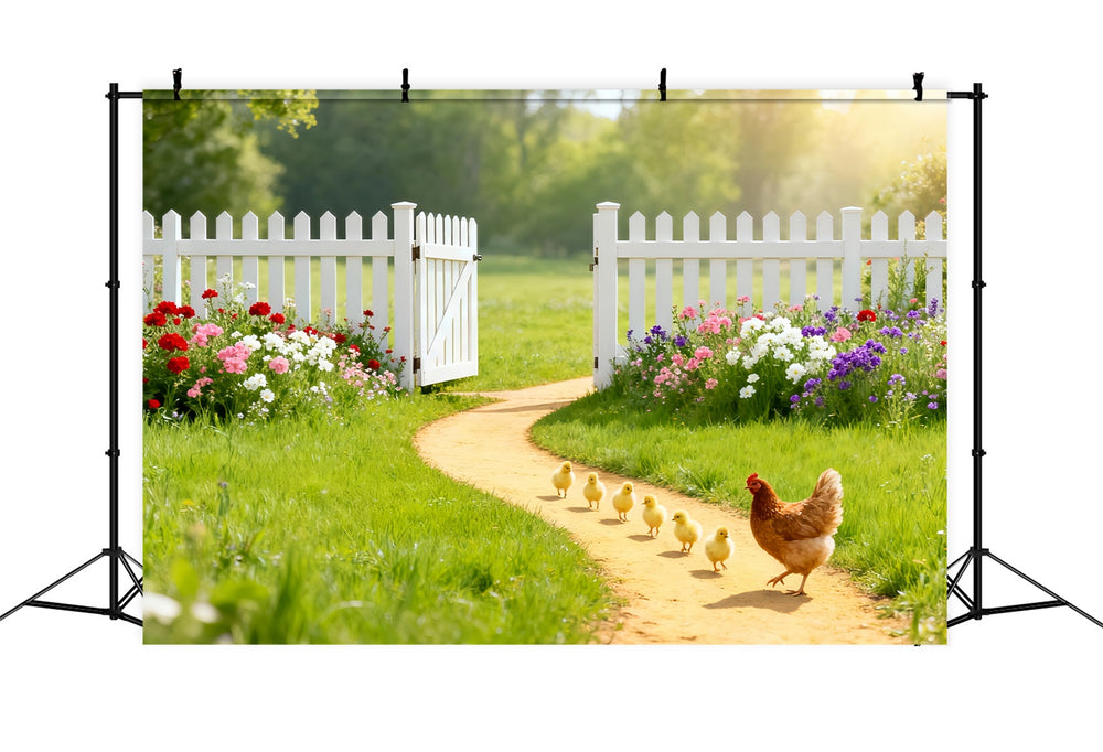 Baby Chick Backdrop Sunny Garden Wildflower Bouquet Easter Backdrop Id