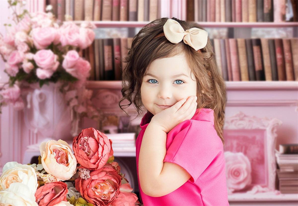 Pink Flower Cart Mobile Library Backdrop M1-06 – Dbackdrop