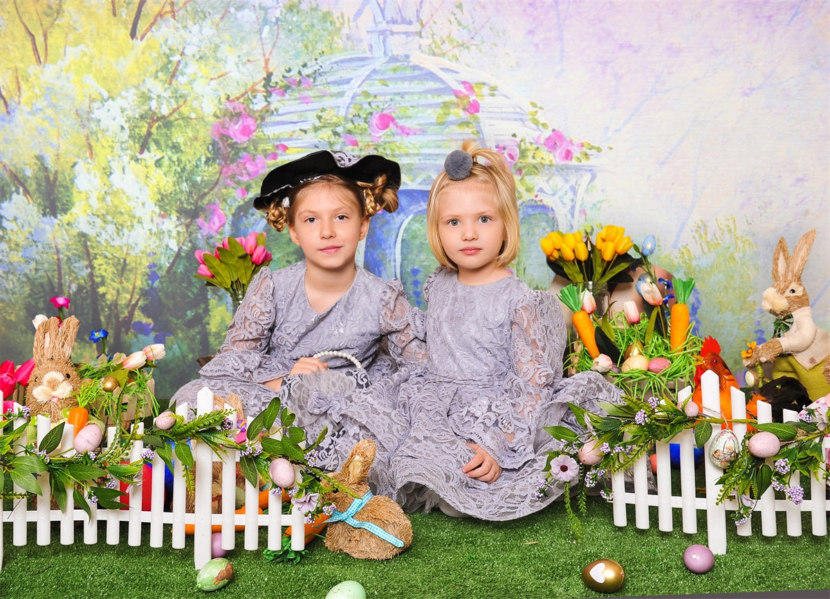 Spring Oil Painting Fantasy Wrap Around Flowery Pavilion Backdrop M1-1 ...