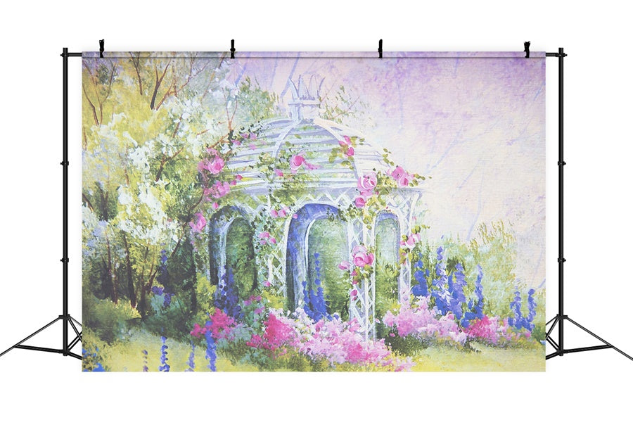 Spring Oil Painting Fantasy Wrap Around Flowery Pavilion Backdrop M1-1 ...