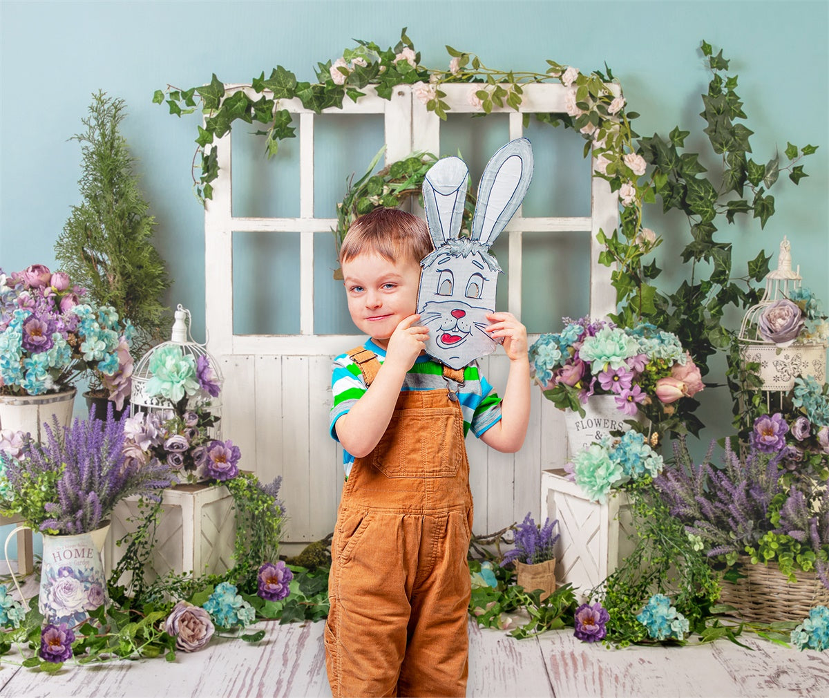 Spring Flower Wreath Wooden Door Fresh Backdrop M1-21 – Dbackdrop