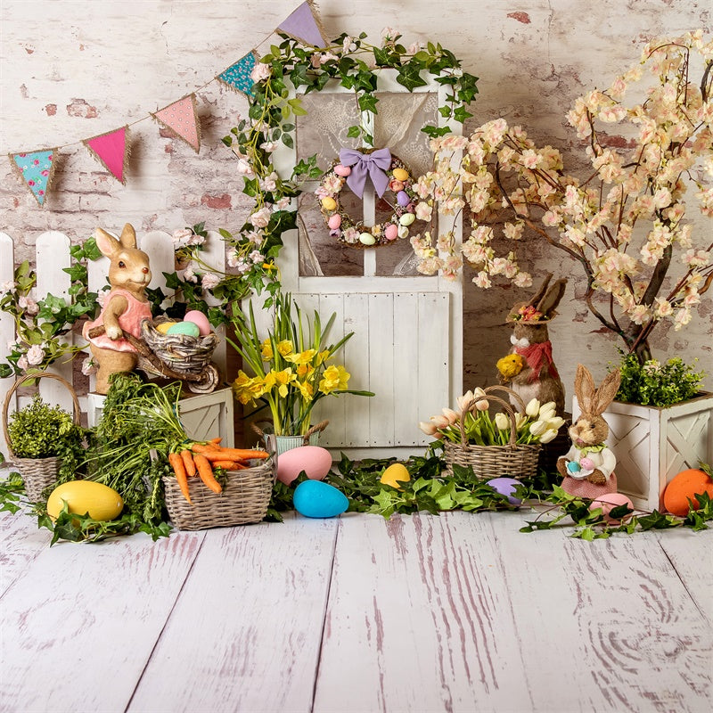 Easter Elegant Floral Wreath Wooden Door Backdrop M1-23 – Dbackdrop