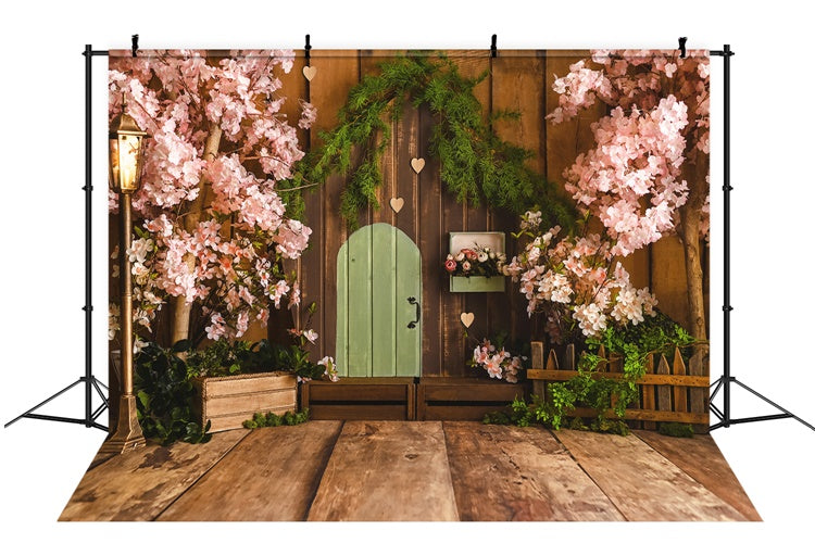 Spring Sakura Wooden Gate Fence Backdrop M1-29 – Dbackdrop