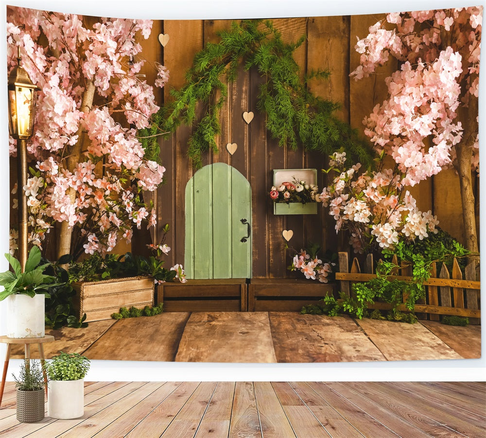 Spring Sakura Wooden Gate Fence Backdrop M1-29 – Dbackdrop