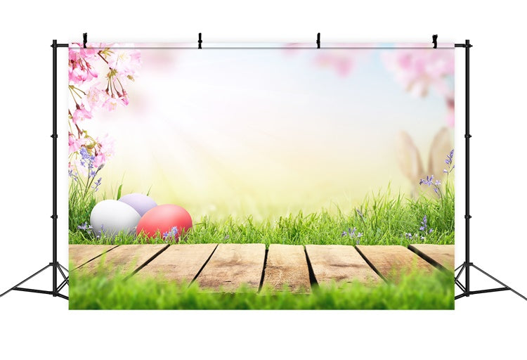 Easter Egg Sunshine Cherry Blossom Lawn Boardwalk Backdrop M1-34 – Dbackdrop