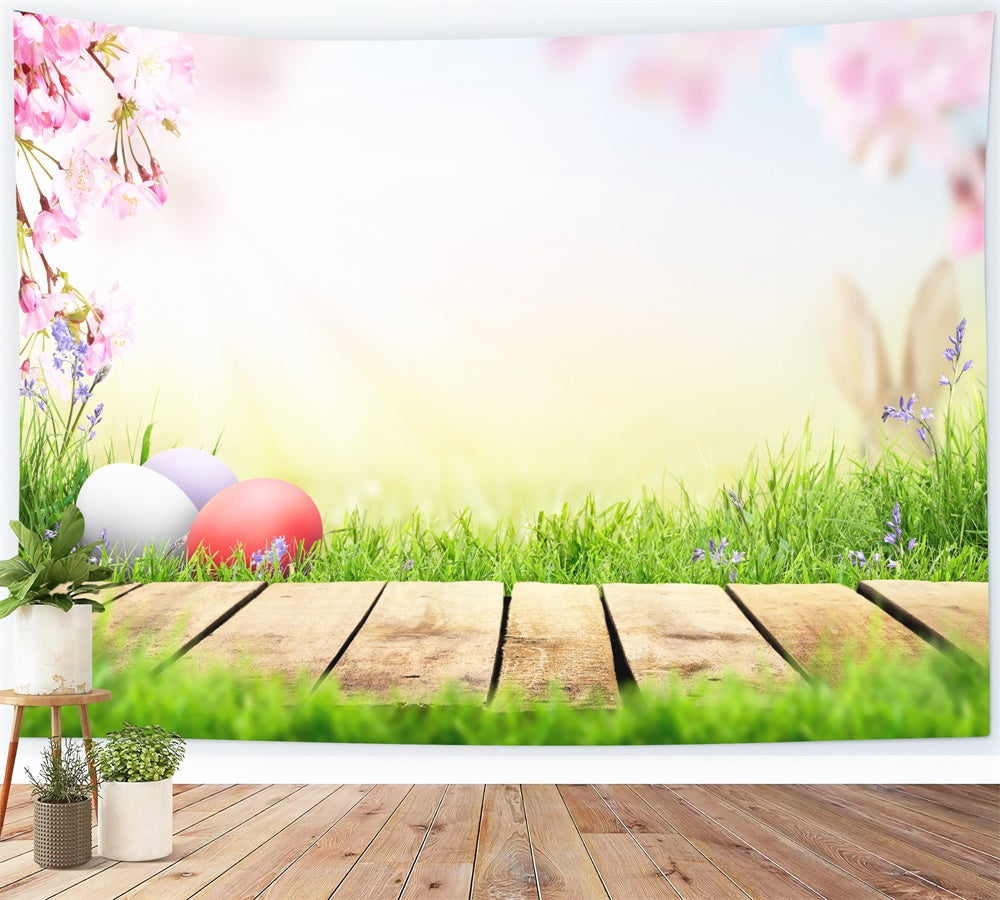 Easter Egg Sunshine Cherry Blossom Lawn Boardwalk Backdrop M1-34 ...