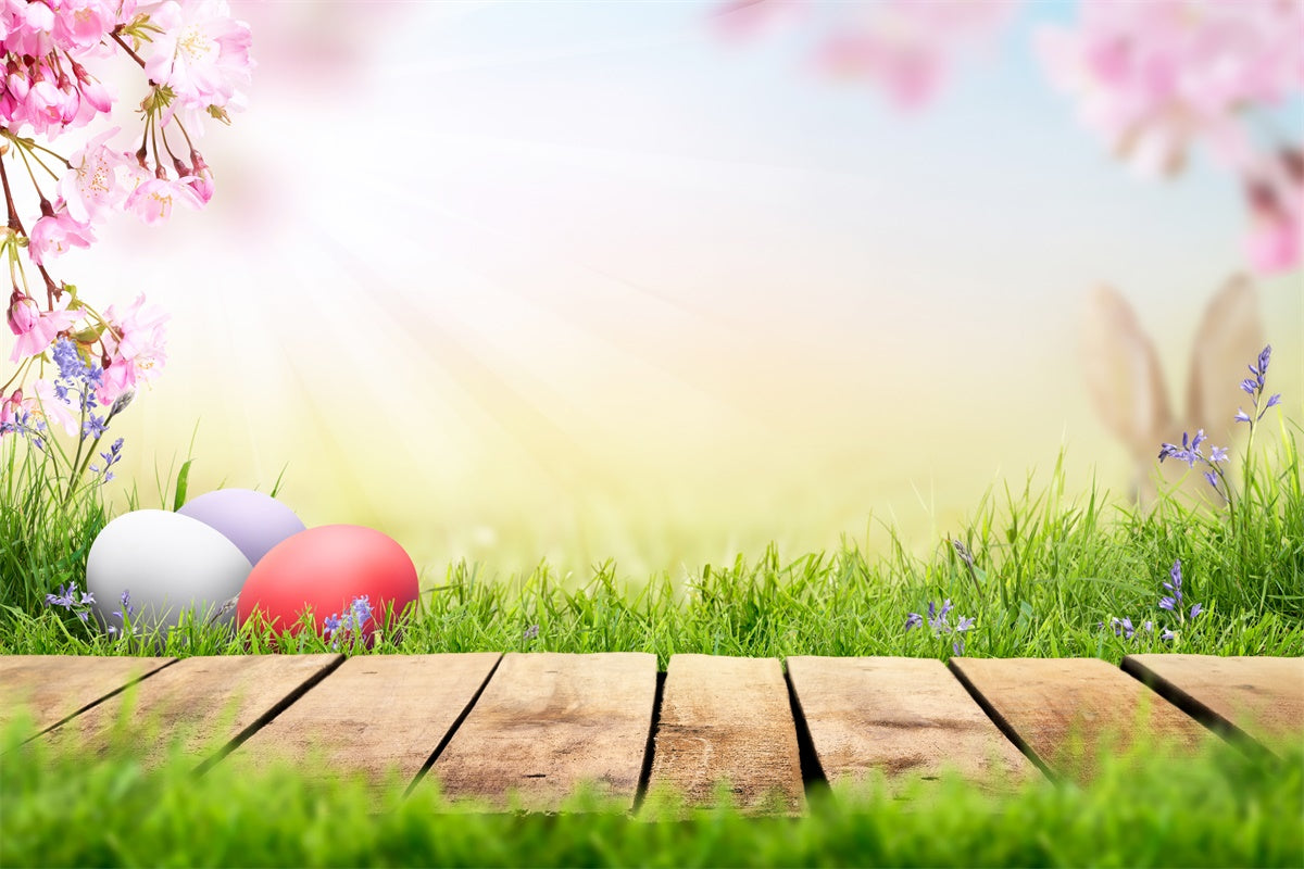 Easter Egg Sunshine Cherry Blossom Lawn Boardwalk Backdrop M1-34 – Dbackdrop