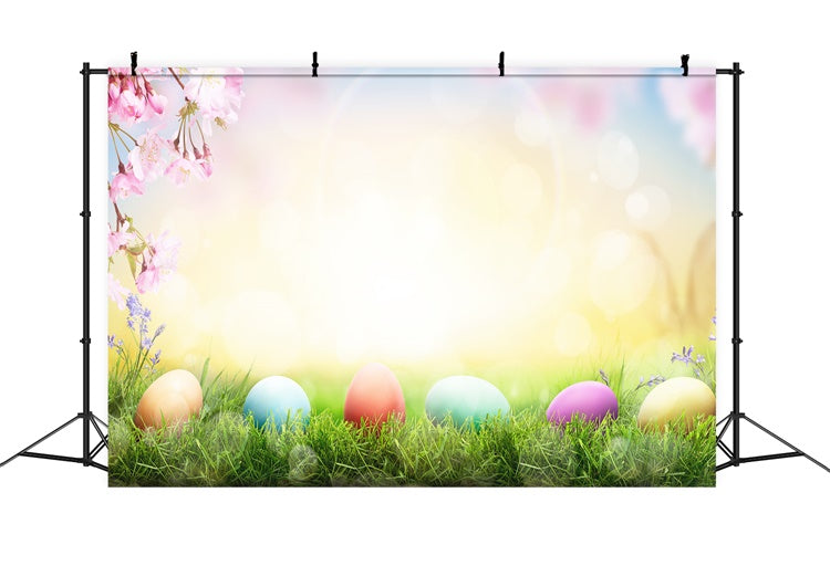 Easter Egg Sunshine Cherry Blossom Lawn Backdrop M1-36 – Dbackdrop