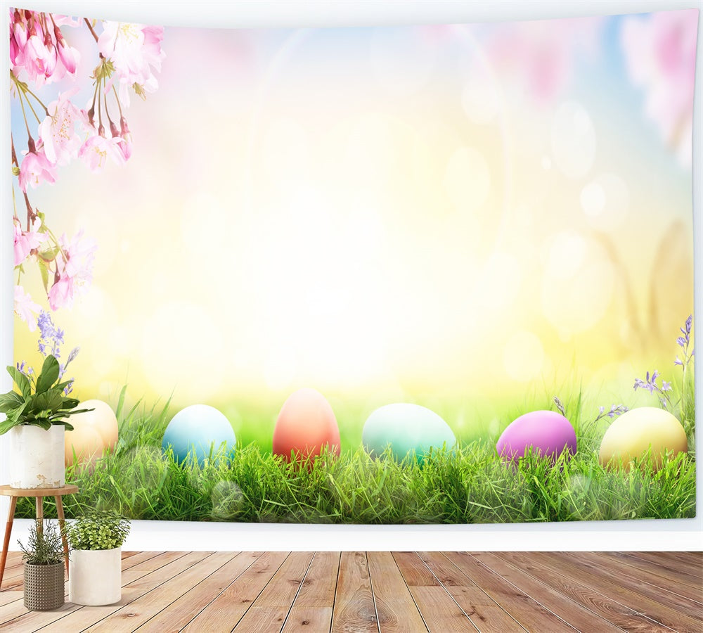 Easter Egg Sunshine Cherry Blossom Lawn Backdrop M1-36 – Dbackdrop