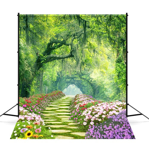 Spring Flowers Surrounding Trail Mystic Forest Backdrop M1-38 – Dbackdrop