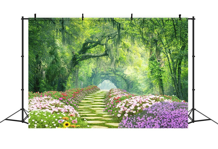 Spring Flowers Surrounding Trail Mystic Forest Backdrop M1-38 – Dbackdrop