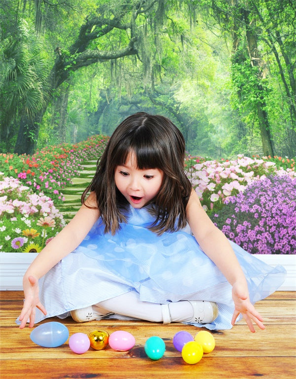 Spring Flowers Surrounding Trail Mystic Forest Backdrop M1-38 – Dbackdrop