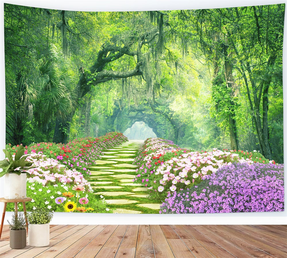 Spring Flowers Surrounding Trail Mystic Forest Backdrop M1-38 – Dbackdrop