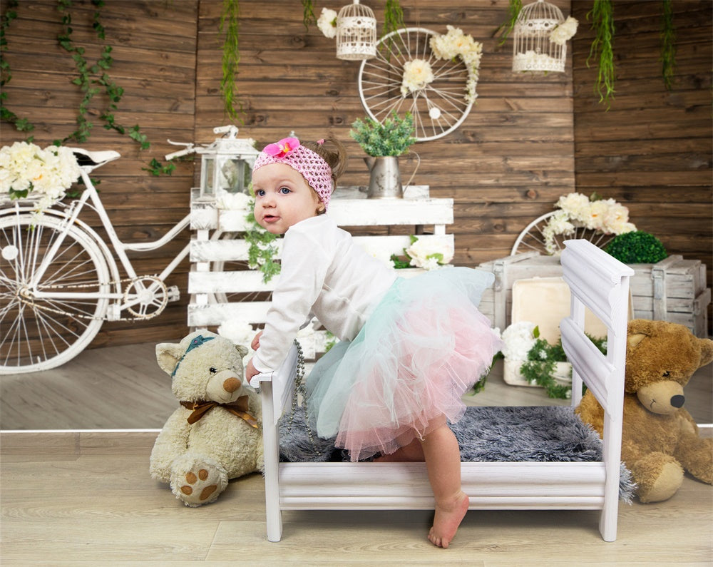 Spring Greenery Accents White Bicycle Backdrop M1-39 – Dbackdrop