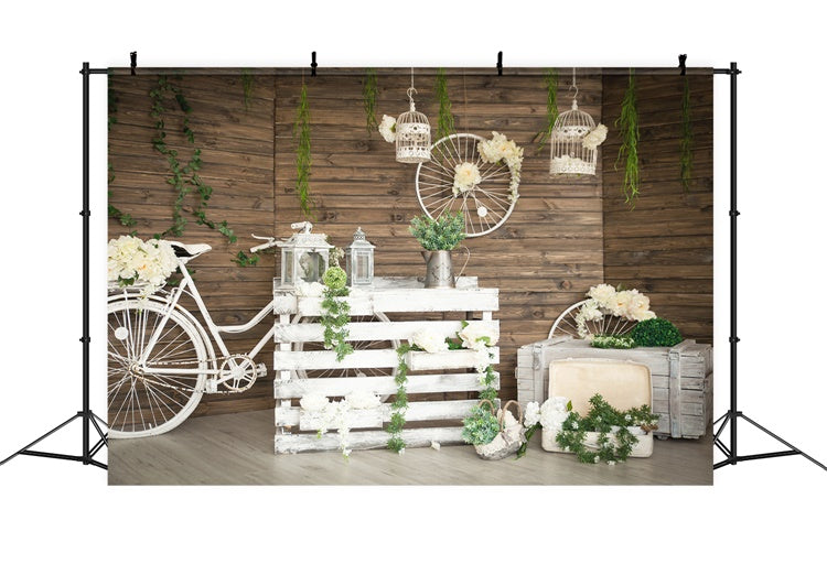 Spring Greenery Accents White Bicycle Backdrop M1-39 – Dbackdrop