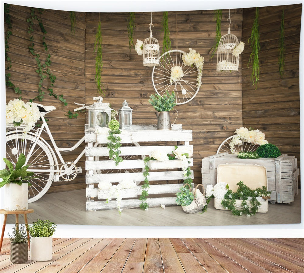 Spring Greenery Accents White Bicycle Backdrop M1-39 – Dbackdrop