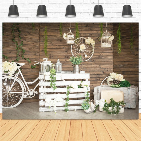 Spring Greenery Accents White Bicycle Backdrop M1-39 – Dbackdrop