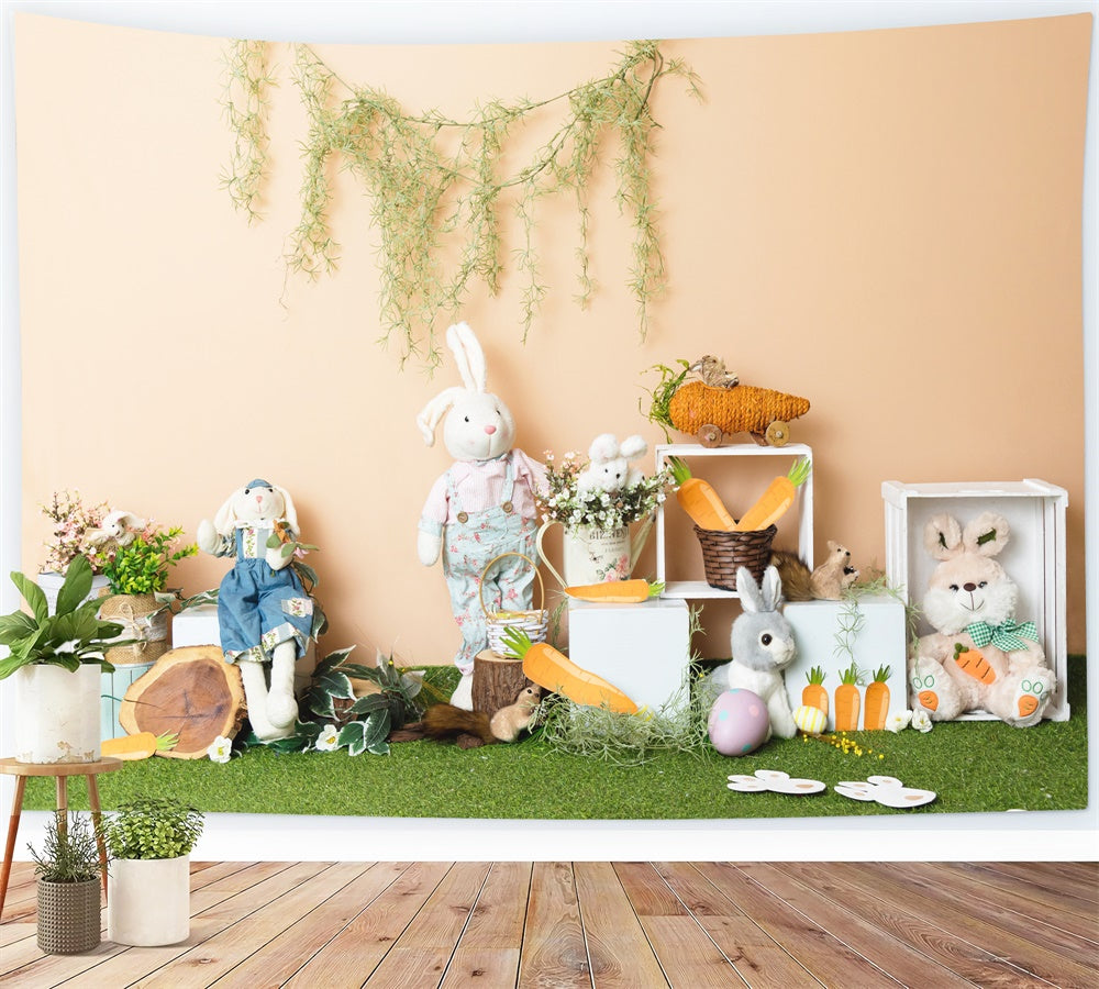 Easter Bunny Doll Carrot Lawn Backdrop M1-48 – Dbackdrop