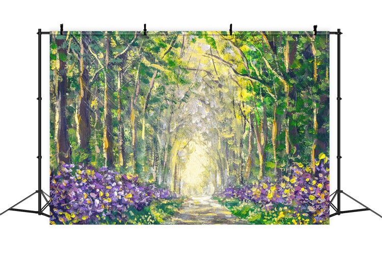 Spring Oil Painting Woods Flowers Trail Backdrop M1-70 – Dbackdrop