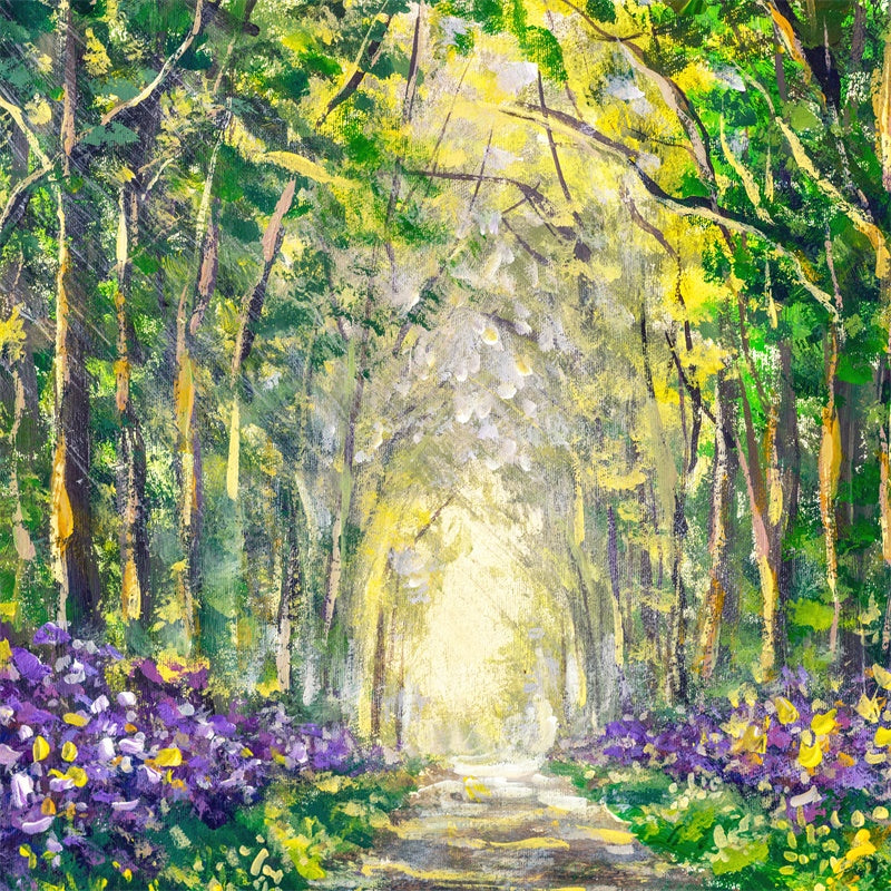 Spring Oil Painting Woods Flowers Trail Backdrop M1-70 – Dbackdrop